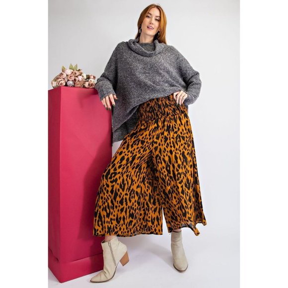 easel | Pants & Jumpsuits | Easel Camel Animal Leopard Printed Smocked ...